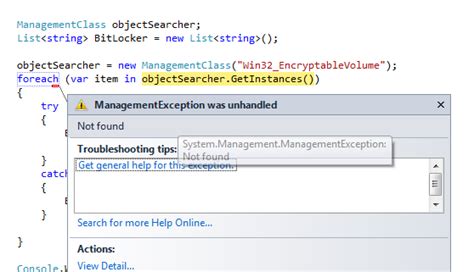 wmi win32 encryptablevolume to get bitlocker status in c stack