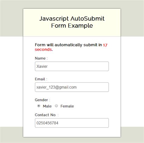javascript auto submit form example formget