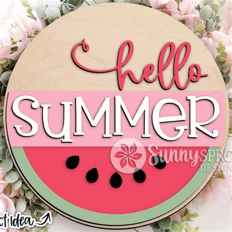 Laser Svg Cut File Hello Summer Round Sign Svg Round Sign Etsy