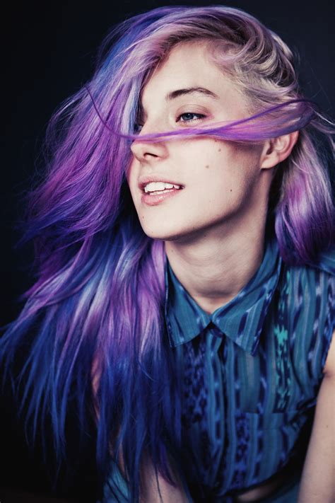 Wallpaper Women Model Dyed Hair Looking Away Long Hair Blue