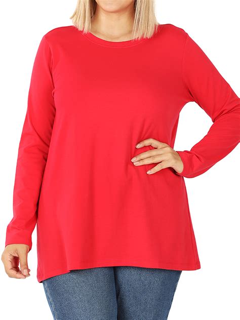 Zenana Women And Plus Basic Round Crew Neck Long Sleeve Stretch Cotton