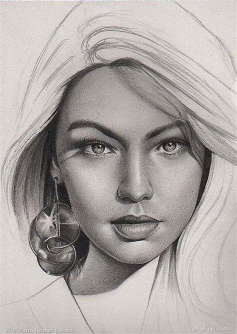نقاشی سیاه قلم دختر ساده مجله نورگرام Pencil Sketch Portrait