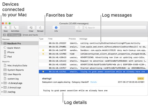 view log messages in console on mac apple support