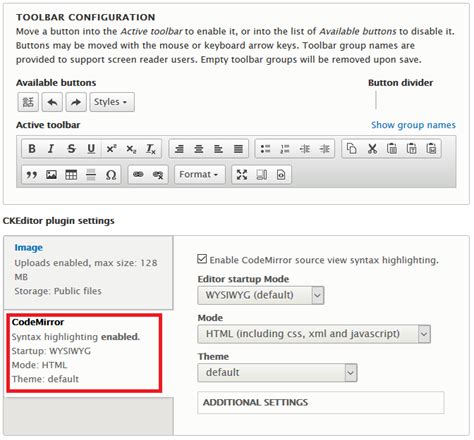settings ckeditor codemirror drupal wiki guide on