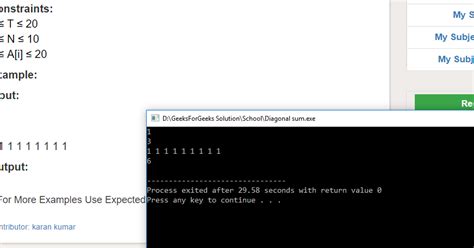 geeksforgeeks solution for diagonal sum