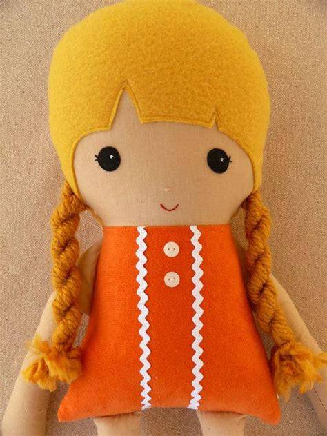 Fabric Doll Rag Doll Girl With Golden Braids By Rovingovine Fabric