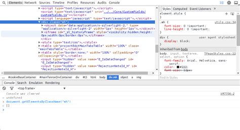 javascript chrome development tools getelementsbyclassname does not