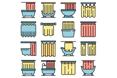 Shower Curtain Icons Set Vector Flat Graphic By Ylivdesign · Creative