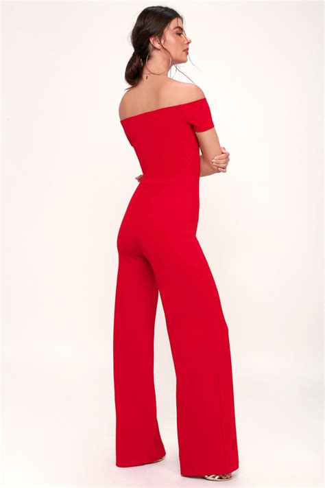 Sexy Red Off The Shoulder Jumpsuit Wide Leg Jumpsuit