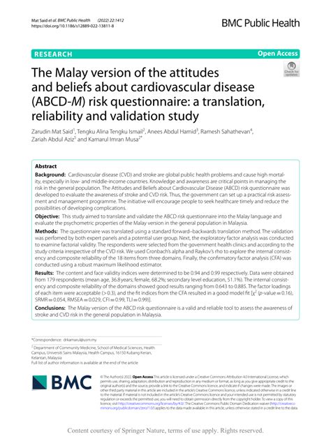 Pdf The Malay Version Of The Attitudes And Beliefs About