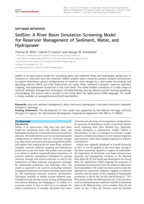 pdf sedsim a river basin simulation screening model for reservoir