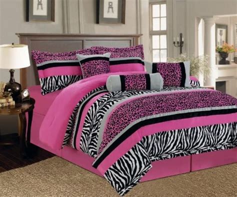 7 Pieces Hot Pink Black And White Leopard Zebra Comforter 92x90