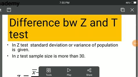 Difference Between Z Test And T Test Youtube