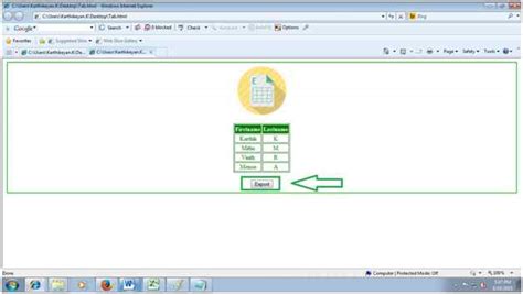 store html table data to excel spreadsheet using vbscript