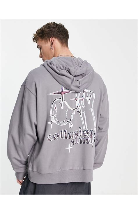 Collusion Oversized Hoodie With Drippy Face Graphic In Gray For Men Lyst