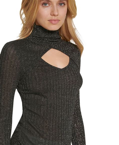 Dkny Womens Long Sleeve Mock Neck Cutout Top Macys
