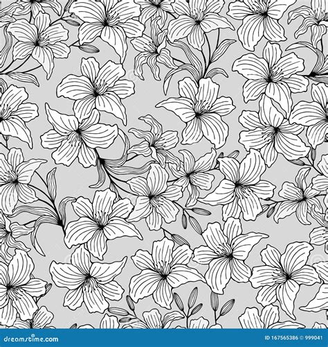 Lily Flowers And Leaves Seamless Pattern Eps10矢量图插图 向量例证 插画 包括有 纹理