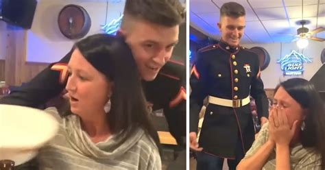 Military Son Surprises Mother At Restaurant With Early Homecoming