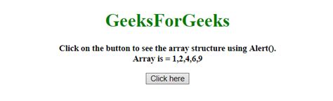 how to get array structure with alert in javascript geeksforgeeks