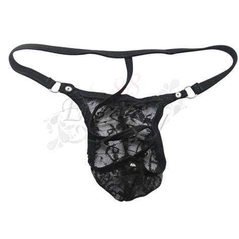 Mens Sexy See Through Sheer Lace G String Underwear T Back Thongs