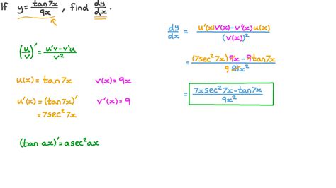 Question Video Finding The First Derivative Of The Quotient Of