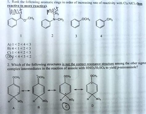 Solved Rank The Following Aromatic Rings In Order Of Increasing Rate