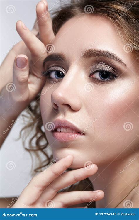 Beauty Portrait Of Young Woman With Hands Near Face Stock Image Image