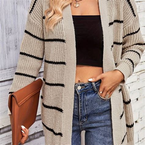 Womens Sweater Striped Sleeve Plain Knit Sweater Temu