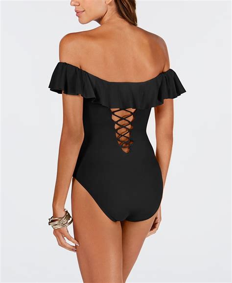 La Blanca Island Goddess Off The Shoulder Ruffled Tummy Control One