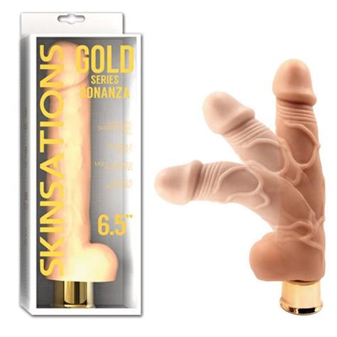skinsations gold series bonanza 6 5in vibrating dildo multi functions