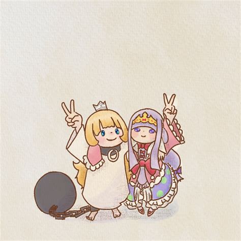 Safebooru 2girls Arm Around Neck Aurora Sya Lis Kaymin Ball And Chain