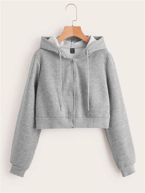 Shein Ezwear Zip Up Hooded Crop Sweatshirt