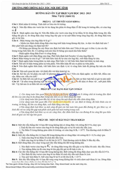 [doc] Hướng Dẫn ôn Tập Học Kì 2 Vl11 Thư Viện Vật Lý