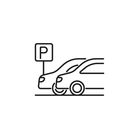 駐車場の線形のアイコン ホテルのゲストが車を泊める場所 薄い プレミアムベクター