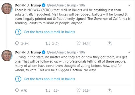 Twitter Adds Fact Check Warning Label To Trumps Tweets For First Time