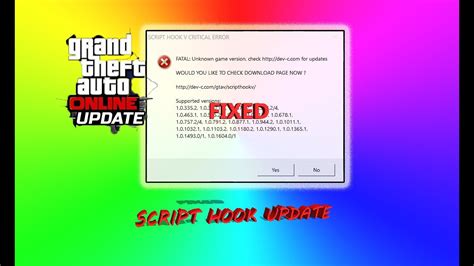 fatal unknown game version gta5 script hook update youtube