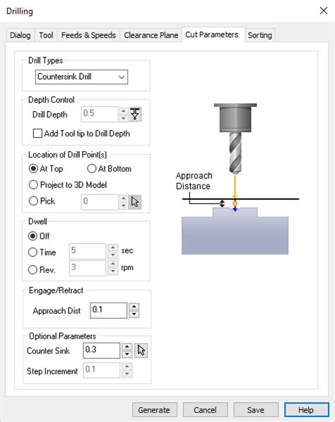 mill module creating 2½ hole making drilling cut parameters