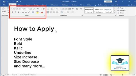 how to apply font style on word in ms word 2019 youtube