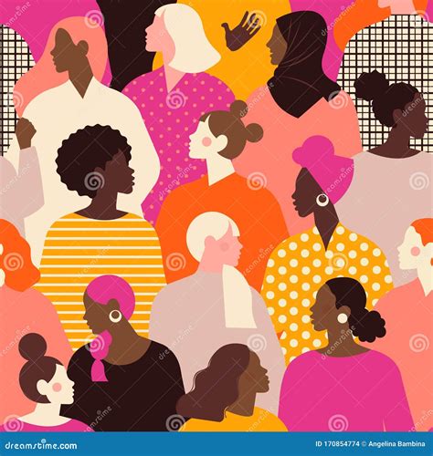 Female Diverse Faces Of Different Ethnicity Seamless Pattern Women