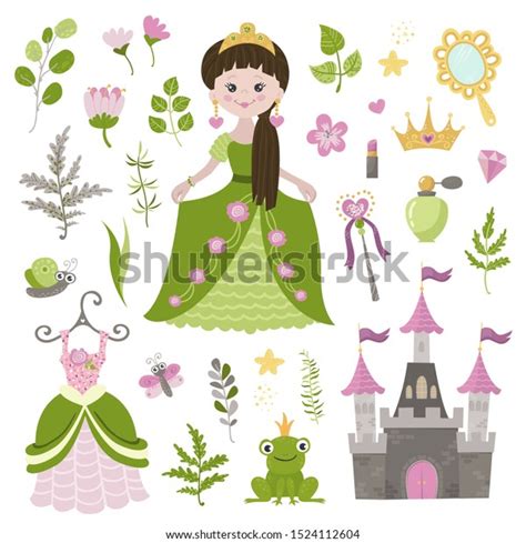 Vector Set Beautiful Princess Castle Accessories Stock Vector Royalty