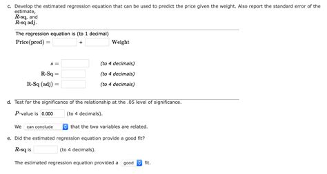 Solved C Develop The Estimated Regression Equation That Can