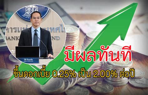 มีผลทันที กนง มีมติขึ้นดอกเบี้ยนโยบาย 0 25 เป็น 2 00 ต่อปี สร้าง