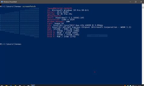 install screenfetch or neofetch on windows 10 using