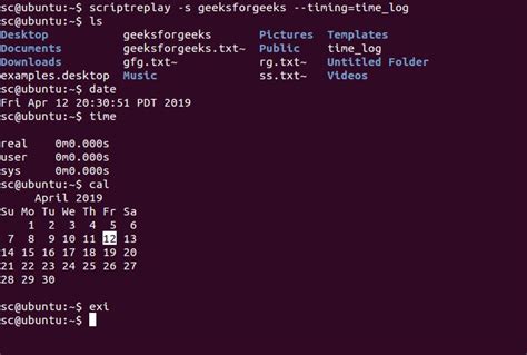 scriptreplay command in linux with examples geeksforgeeks