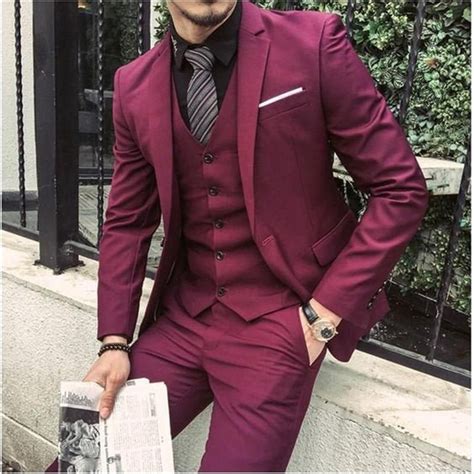 Men Suit 3 Piece Maroon Suits For Men Slim Fit Suits Tuxedo Suits