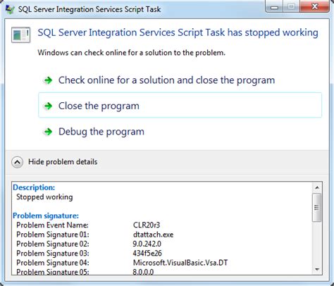 solving sql server integration services script task has