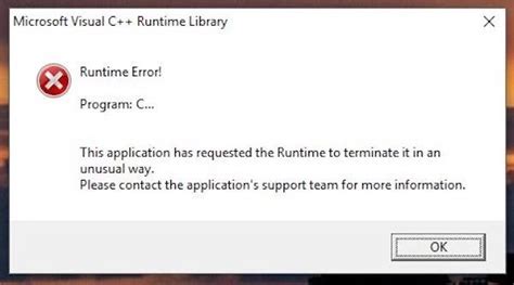 how to fix microsoft visual c runtime library error in windows 10