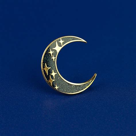Black And Gold Glitter Moon Enamel Pin Badge Hard Enamel Nickel Free