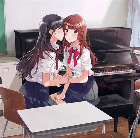 Safebooru 2girls Arm Holding Bangs Black Hair Black Skirt Blush