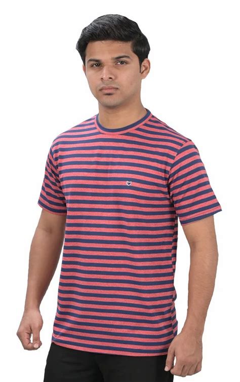 Efyne Mens Half Sleeve Round Neck Horizontal Striped Casual T Shirt